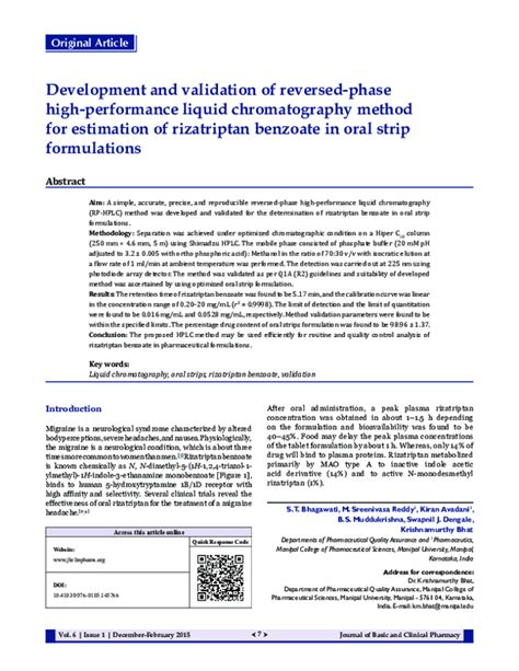 Pdf Development And Validation Of A Reversed Phase Hplc Method For In Vitro Loading And