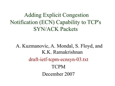 ppt adding explicit congestion notification ecn capability to tcp s