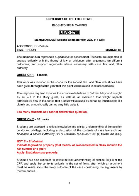 levd 3705 second semester test memorandum 2022 1 university of the