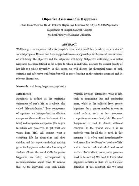 Litrev Jihan Objective Assessment In Happiness Pdf