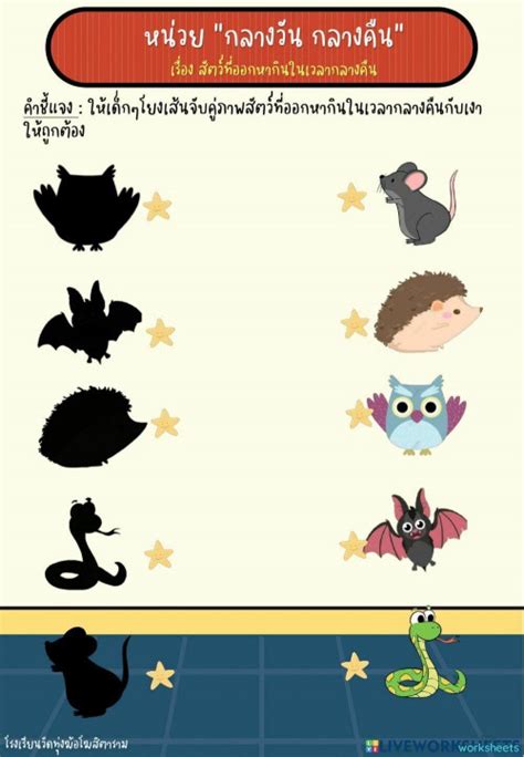 แบบวัดผลและประเมินผล หน่วย กลางวันกลางคืน อนุบาล1 ใบงานเชิงโต้ตอบ Topworksheets