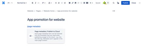 add metadata and content sections to a confluence page publish to