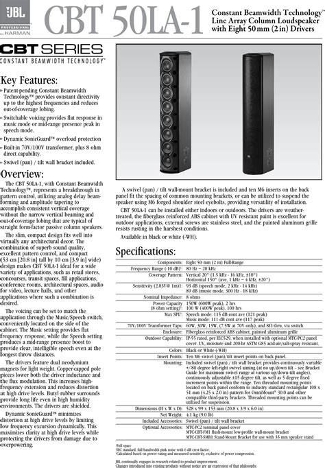 JBL 1 CBT50LA Spec Sheet 022213 JBL 1 CBT50LA Spec Sheet 022213