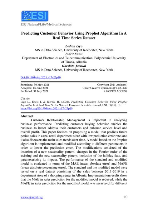 Pdf Predicting Customer Behavior Using Prophet Algorithm In A Real Time Series Dataset