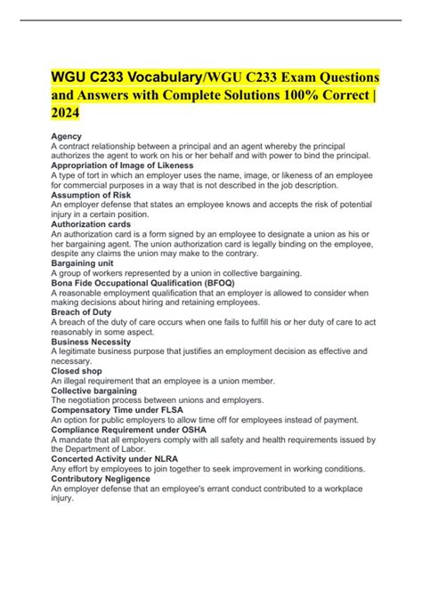 WGU C233 Vocabulary WGU C233 Exam Questions And Answers With Complete Solutions 100 Correct