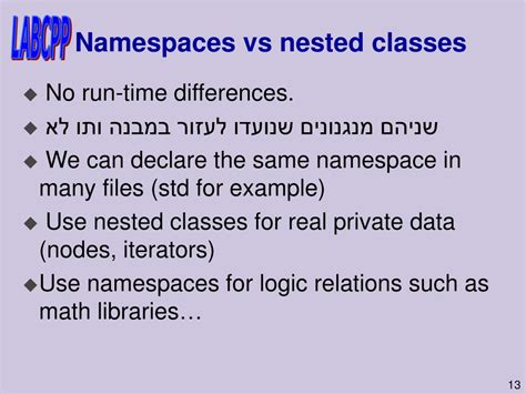 Ppt Nested Classes Namespaces נתעסק בעיקר במבנה הפנימי של המידע ששמור Powerpoint Presentation