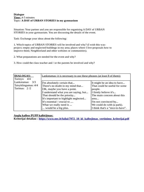 Unit 2 A Dialogue Task Requirements And Criteria Pdf