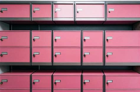 Pink Steel Mailboxes In An Apartment Residential Building Inside Modern Rows Of Numbered Mailbox
