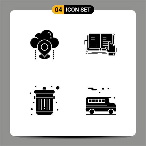 set of 4 vector solid glyphs on grid for location reading map lesson