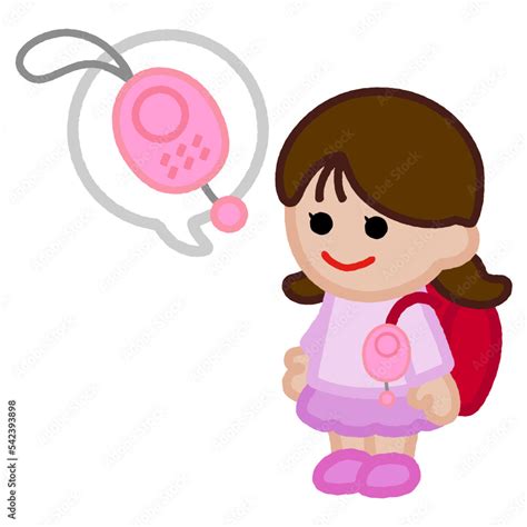 Vetor de クレヨンタッチのイラスト 防犯ブザーを身に付けている子供 do Stock Adobe Stock
