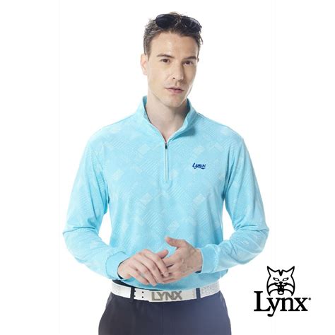 Lynx Golf 男款吸濕排汗滿版形狀線條組合印花長袖立領polo衫高爾夫球衫 藍綠色 Pchome 24h購物