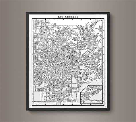 1900s Lithograph Map Of Los Angeles Art Circa