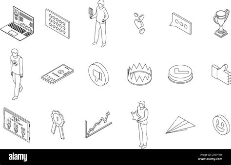 Reputation Icons Set Isometric Set Of Reputation Vector Icons Outline Thin Lne Isolated On