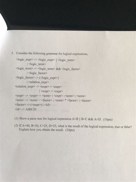 solved consider the following grammar for logical