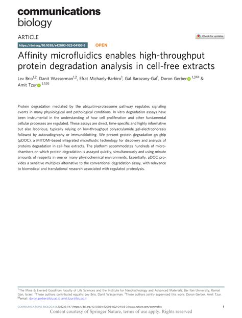 Pdf Affinity Microfluidics Enables High Throughput Protein Degradation Analysis In Cell Free
