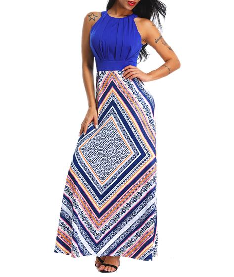 Xakalaka Womens Plus Size Halter Neck Sleeveless High Waist Long Party