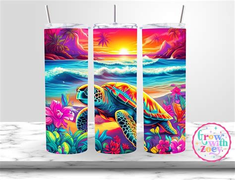 Neon Sea Turtle Sublimation Design Png Tumbler Wrap Turtle Etsy