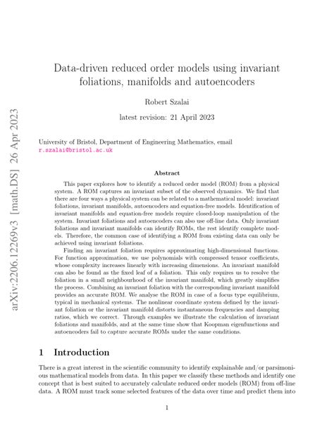 pdf data driven reduced order models using invariant foliations