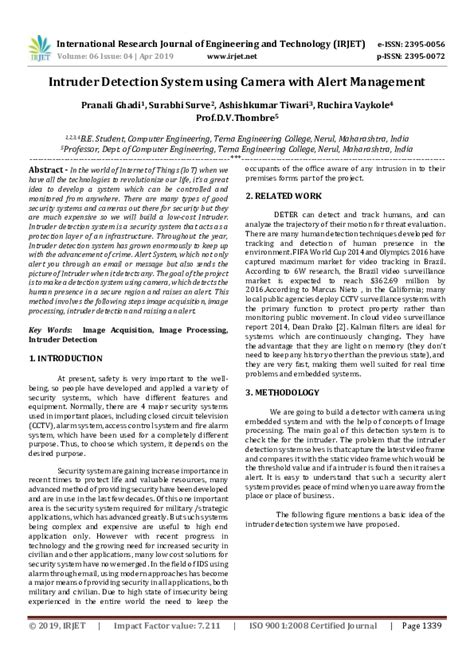 Pdf Intruder Detection System Using Camera With Alert Management
