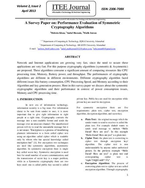 pdf a survey paper on performance evaluation of symmetric