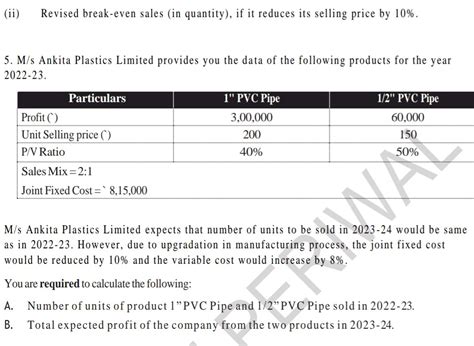 Ii Revised Break Even Sales In Quantity If It Studyx