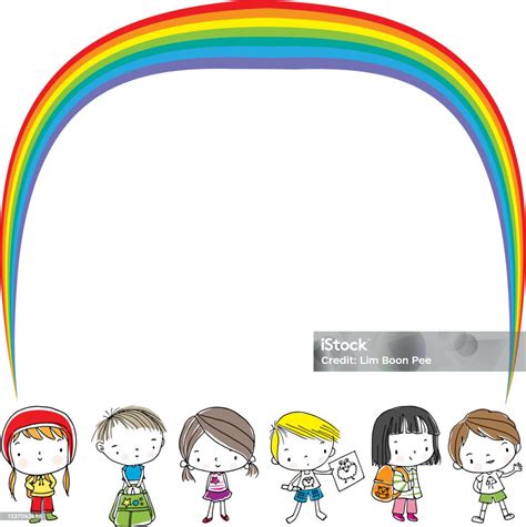 벡터 만화 어린이 소년과 소녀는 국경 배경 프레임 카드를 설정 아이에 대한 스톡 벡터 아트 및 기타 이미지 아이 포스터 어린 시절 Istock