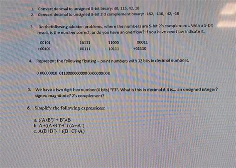 1 convert decimal to unsigned a bit binary