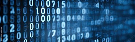 Blue Digital Binary Data On Computer Screen With Bokeh Abstract