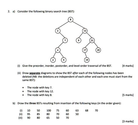2 A Consider The Following Binary Search Tree Bst 2 4 3 5 8 12 7 9 21 17 25 19 I Give The