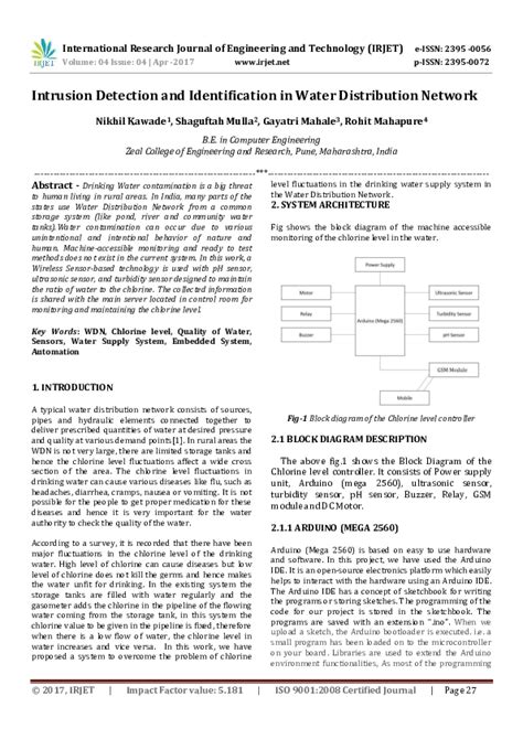 Pdf Intrusion Detection And Identification In Water Distribution Network