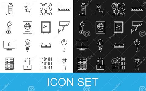 Set Line Watch Tower Key Security Camera Graphic Password Protection Passport Police