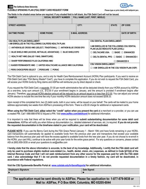 Flexible Spending Plan Fsa Debit Card Request Form