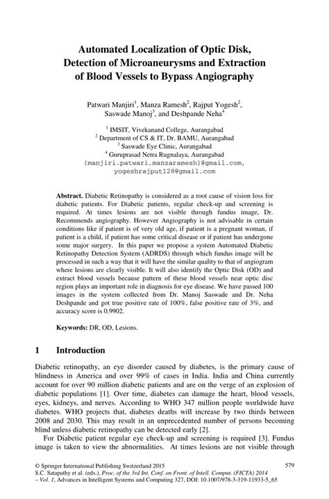 Pdf Automated Localization Of Optic Disk Detection Of Microaneurysms