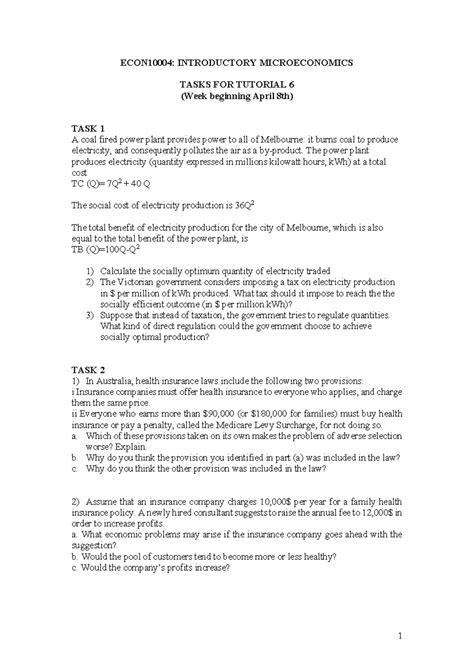 Week Tutorial Questions ECON INTRODUCTORY MICROECONOMICS