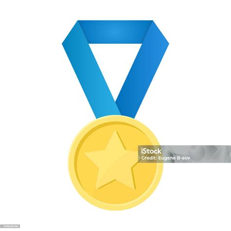 수상자를 위한 리본이 달린 황금상 메달의 간단한 일러스트 경기 스포츠에 대한 스톡 벡터 아트 및 기타 이미지 경기 스포츠