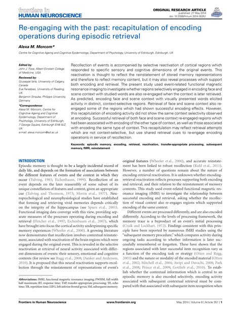 Pdf Re Engaging With The Past Recapitulation Of Encoding Operations During Episodic Retrieval