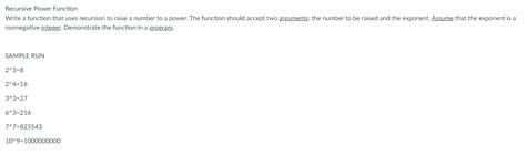 Solved Recursive Power Function Write A Function That Uses Chegg