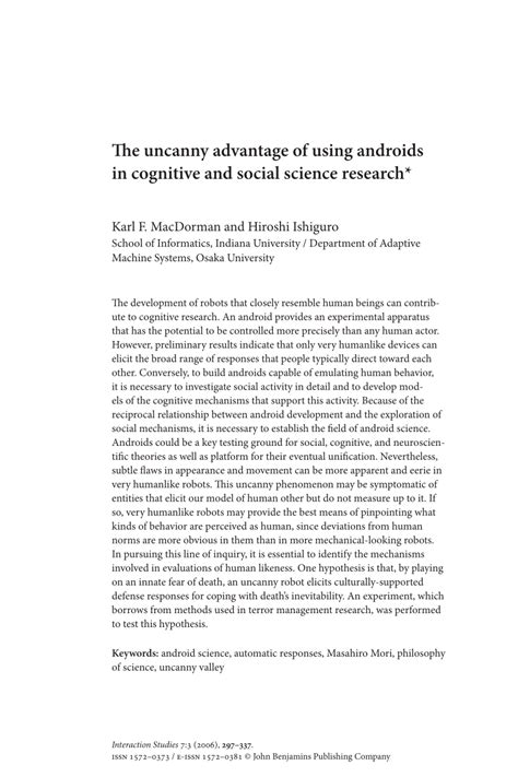 Pdf The Uncanny Advantage Of Using Androids In Cognitive Science Research