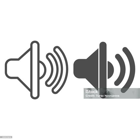 라우드 스피커 라인과 솔리드 아이콘 사운드 디자인 컨셉 흰색 배경의 볼륨 사인 모바일 컨셉 및 웹 디자인을 위한 개요 스타일의