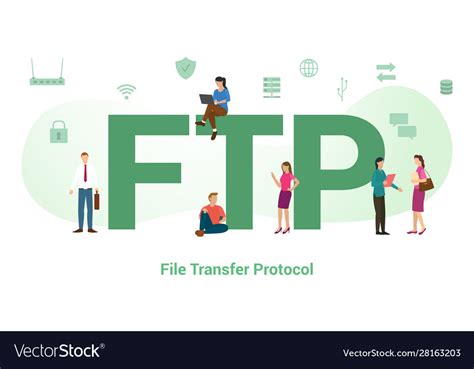 Ftp File Transfer Protocol Concept With Big Word Vector Image