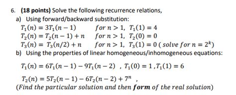 solved 18 points solve the following recurrence relations