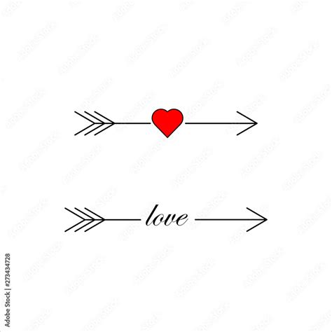 Set Of Arrows Typography Word Love In The Middle Of The Arrow And Arrow With Red Heart In The