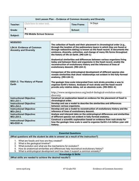 Unit Lesson Plan Atomic Structure