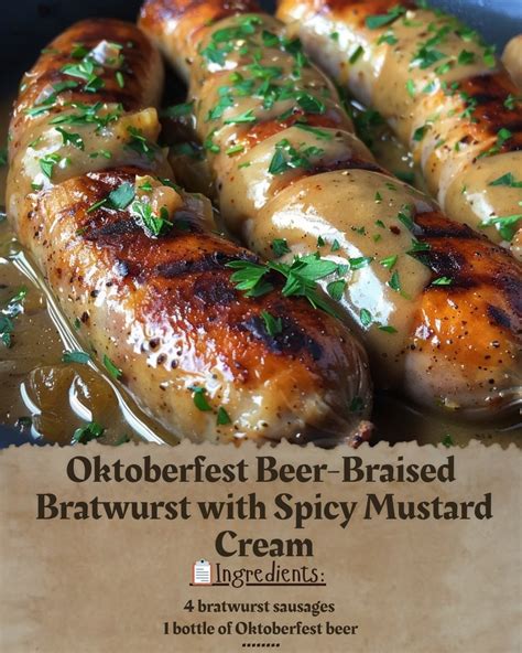 Oktoberfest Beer Braised Bratwurst With Spicy Mustard Cream