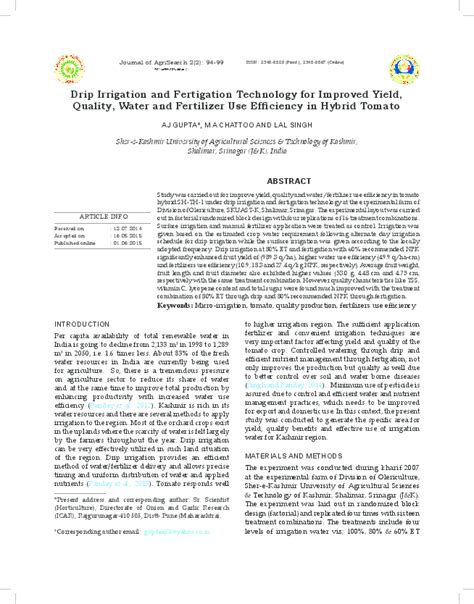 Pdf Drip Irrigation And Fertigation Technology For Improved Yield