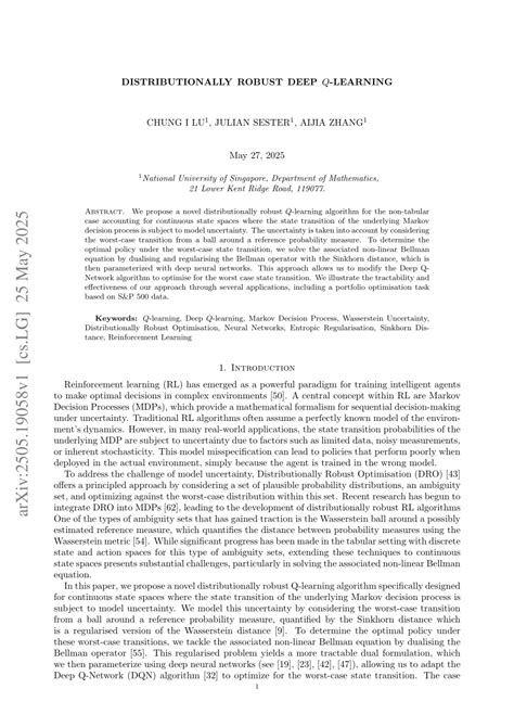 Pdf Distributionally Robust Deep Q Learning