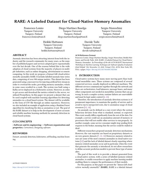 Pdf Rare A Labeled Dataset For Cloud Native Memory Anomalies