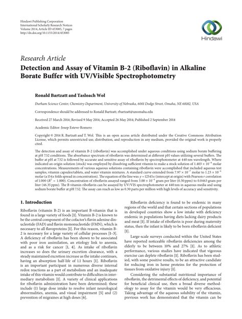 Pdf Detection And Assay Of Vitamin B 2 Riboflavin In Alkaline Borate Buffer With Uv Visible