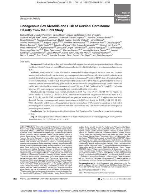 Pdf Endogenous Sex Steroids And Risk Of Cervical Carcinoma Results