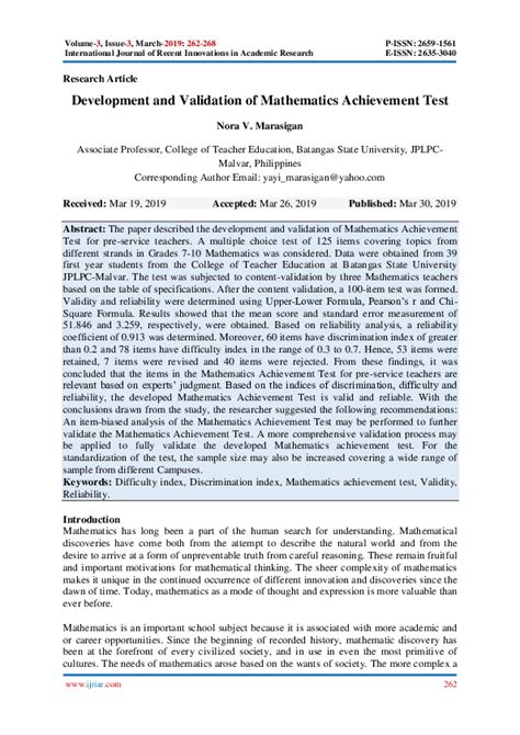 Pdf Development And Validation Of Mathematics Achievement Test